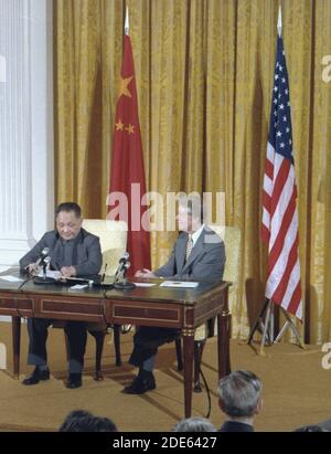 Deng Xiaoping and Jimmy Carter sign diplomatic agreements between the ...