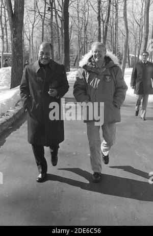 Anwar Sadat and Jimmy Carter walking at Camp David during the summit ...