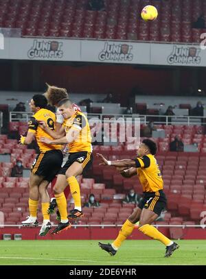 Raul Jimenez of Wolverhampton Wanderers heads at goal during the ...