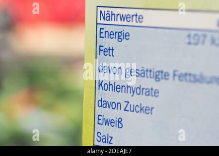 A nutritional table on food packaging Stock Photo - Alamy