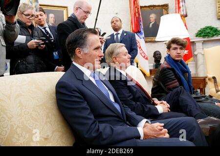 Sen. Mitt Romney speaks during a news conference following a tour with ...