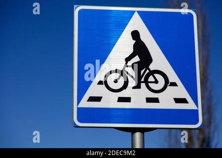 Bicycle Crossing Ahead, road sign Stock Photo - Alamy
