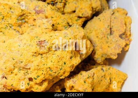Fried Chicken Sprinkled with Yellow Seasoning Stock Photo - Alamy