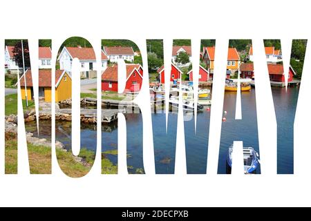 Norway sign - country name with background travel photo. Text isolated ...