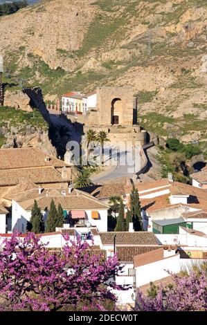 Aerial view of Antequera Moorish fortress with rectangular keep, city ...