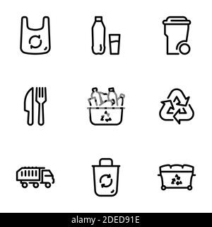 Garbage waste recycling icons, line symbols of different waste sorting. Vector illustration ...
