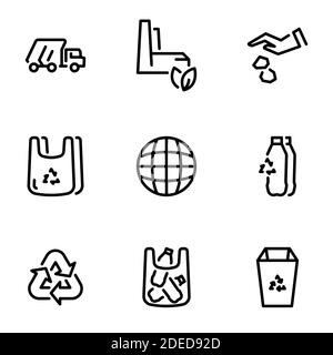 Garbage waste recycling icons, line symbols of different waste sorting. Vector illustration ...