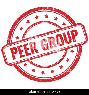 PEER GROUP text on red violet ribbon badge stamp Stock Photo - Alamy