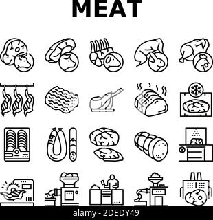 Chicken Meat Factory Collection Icons Set Vector Stock Vector Image ...