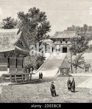 Hachiman Central Temple at Kamakura, Japan, illustration 1871 Stock ...