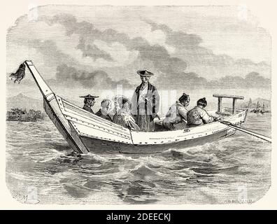 Black and white illustration of sailing boat isolated on white ...