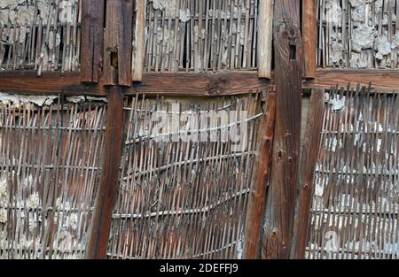 Traditional lath and plaster wall with laths exposed Stock Photo - Alamy