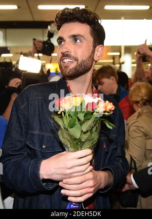 Dutch singer Duncan Laurence is greeted by fans at Schiphol airport in ...