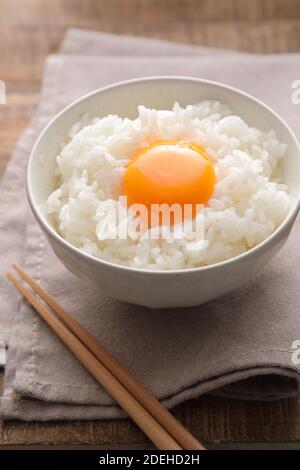 tamago kake gohan or raw egg on rice. traditional food from japan, eat ...