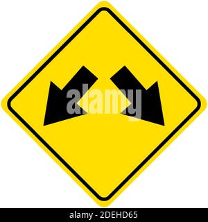 Warning signs Roadway splits on white background Stock Vector Image ...