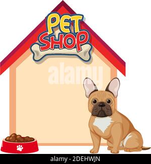 Blank dog house banners with cute dog isolated on white background ...