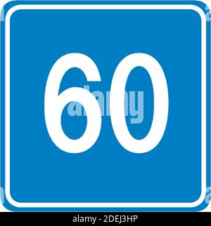 Blue minimum speed limit 60 road sign isolated on white background ...