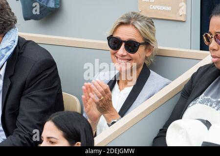 Anne-Sophie Lapix in stands during French Tennis Open at Roland-Garros ...