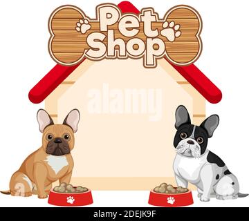 Blank dog house banners with cute dogs isolated on white background ...