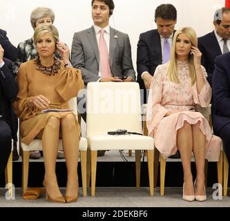 Queen Maxima of the Netherlands and Ivanka Trump during a meeting with ...