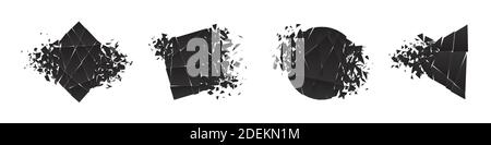 Shape shattered and explodes flat style design vector illustration set ...