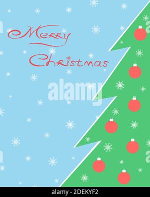 Greeting card with christmas tree branches, garlands and wood table top ...