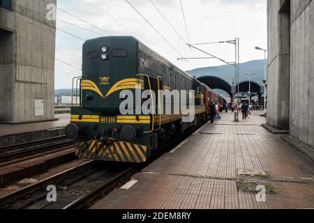 SKOPJE, MACEDONIA - SEPTEMBER 19, 2009: Passenger train, EMU 412 class ...