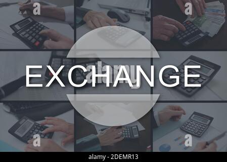 Exchange concept illustrated by pictures on background Stock Photo - Alamy