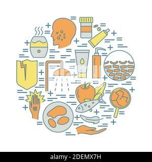 Atopic dermatitis symptoms and treatment banner in line style. Skin ...