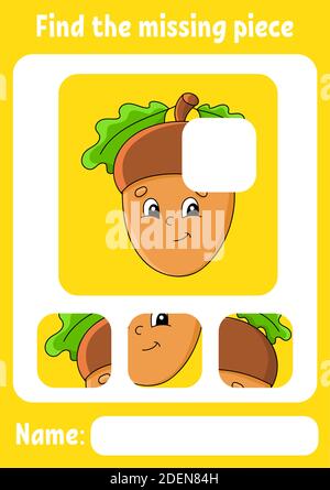 Find the missing piece. Education developing worksheet for kids. Puzzle ...