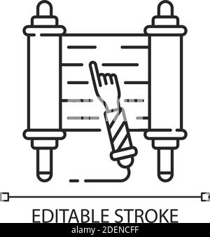 Linear icon. Jewish Torah scroll holy scripture. Simple black and white vector isolated on white ...
