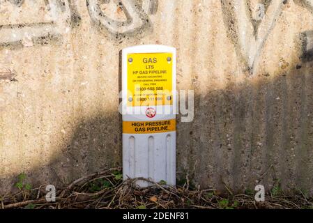 Warning sign, high pressure gas pipeline, gas main, National Grid Stock ...