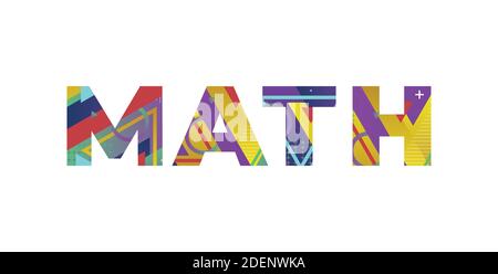 The word "Math" written in white 3D letters on a colorful background ...