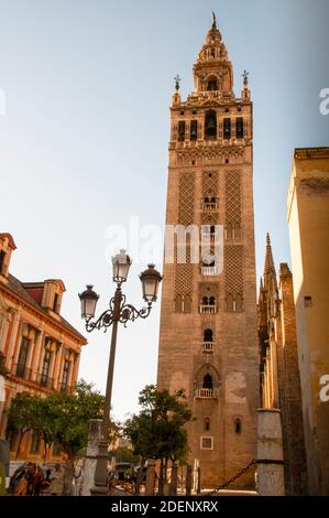 Giralda Moorish tower attached to Seville Cathedral in Seville, Spain ...