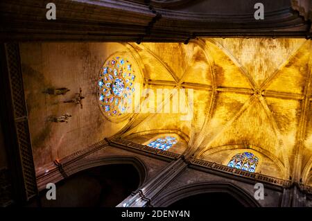 Golden ceiling of the Seville Cathedral of Flamboyant Late Gothic ...