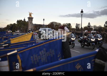 The hearse transporting the coffin of French Brigadier Ronan Pointeau ...
