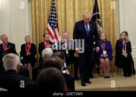 President Donald Trump departs a Medal of Honor ceremony in the East ...