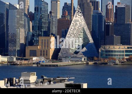 VIA 57 West, pyramid shaped apartment building, with skyline ...