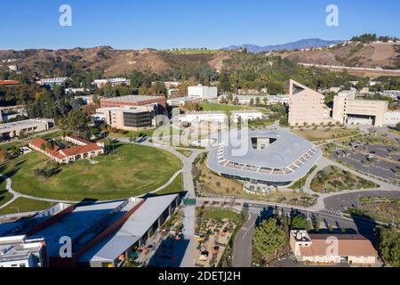 Aerial view above the campus of Cal Poly San Luis Obispo, California ...
