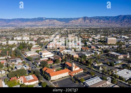 Aerial view above downtown Redlands, Californa on a clear day Stock ...