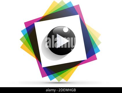 Playback icon logo sign vector outline in black and white color Stock ...