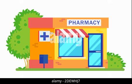 Pharmacy building line medicine concept. Architectural form can be used ...