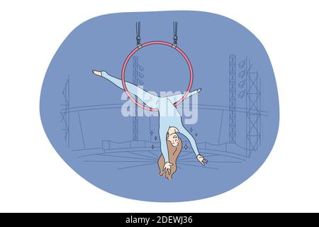 Female circus performance with ring. Circus acrobat artist, amusement ...