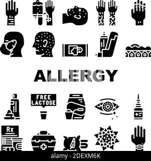 Allergic Reaction icon set. Monochrome simple Allergic Reaction icon ...