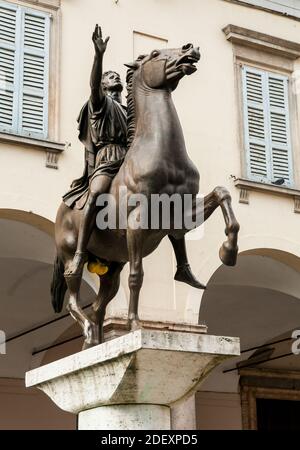 Italy. Pavia. The Regisole (Sun King). Bronze classical equestrian ...