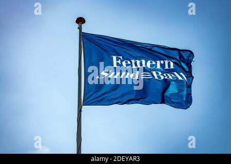 Flag with logo of the Femern Belt connection project that will link ...