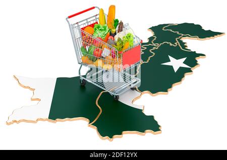 Shopping cart with Pakistani flag. Shopping in Pakistan concept. 3D ...