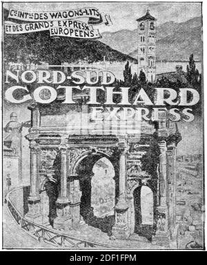 Advertising poster. North-South Gotthard Express. Illustration of the ...