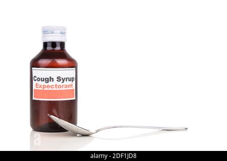 Antitussive and expectorant cough mixture is prescribed as medication ...