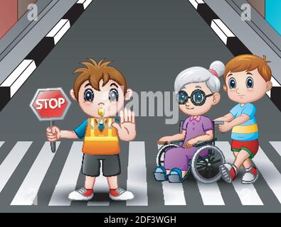 Cartoon boy walking across the crosswalk Stock Vector Image & Art - Alamy